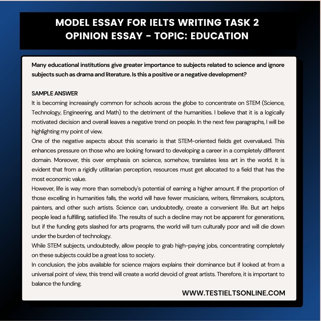 Opinion Essay For IELTS Writing Task 2 Topic Educational Institutions