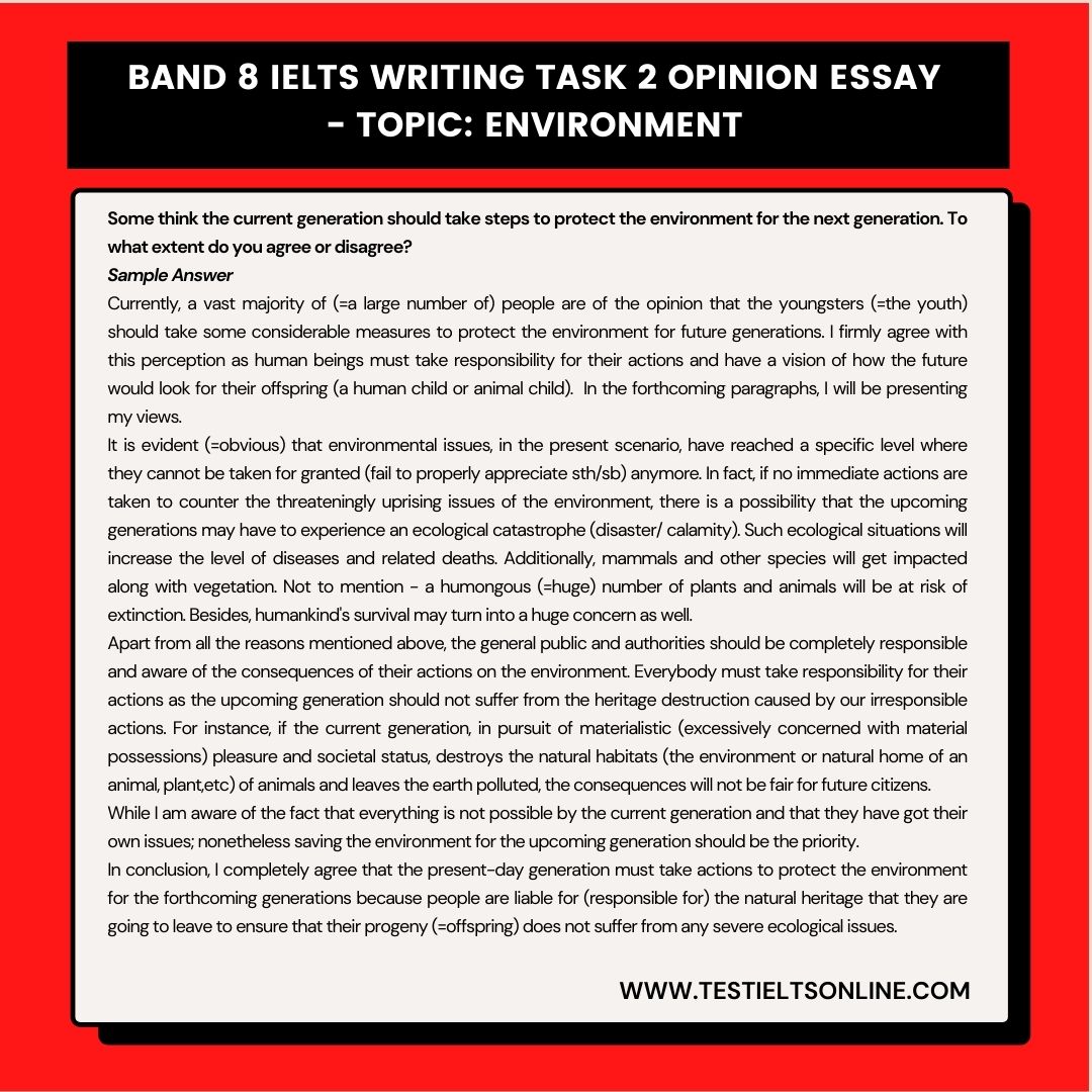 Band 8 IELTS Writing Task 2 Opinion Essay Topic Environment Protection